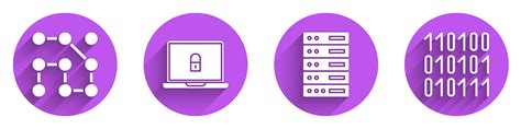Set Graphic Password Protection Laptop And Lock Server Data Web Hosting And Binary Code Icon