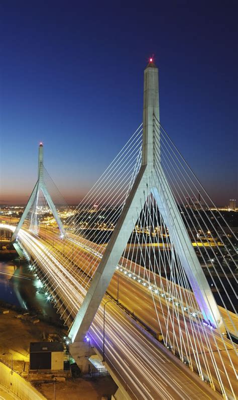 Leonard P Zakim Bunker Hill Bridge In Boston At Night Boston Bridge