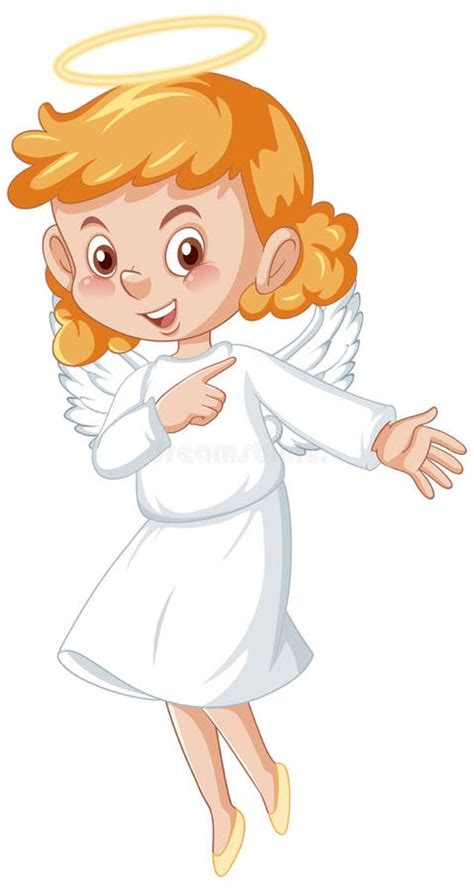 Cute Angel Cartoon Character In White Dress On White Background Stock