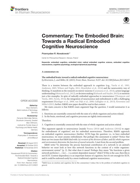 Pdf Commentary On The Embodied Brain Towards A Radical Embodied Cognitive Neuroscience