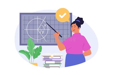 school learning concept in modern flat design for web woman working as teacher explaining