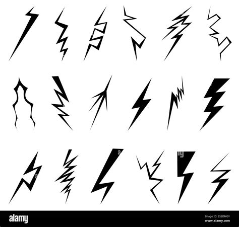 Black Lightning Bolt Icons Simple Thunderbolt Symbols Electric Strikes Different Zigzag