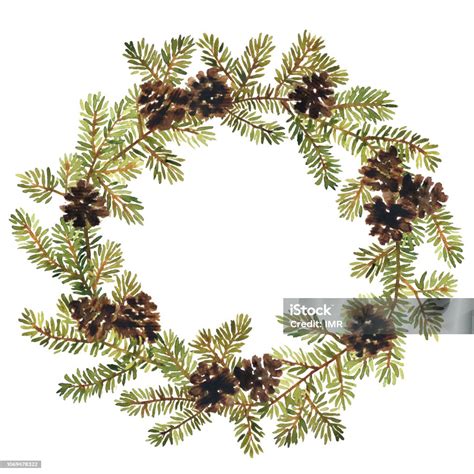 가문비나무와 소나무 콘의 수채화 화 환입니다 크리스마스와 새 해 장식 0명에 대한 스톡 벡터 아트 및 기타 이미지 0명 12월 가문비나무 Istock