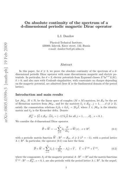 Pdf On Absolute Continuity Of The Spectrum Of A 3d Periodic Magnetic