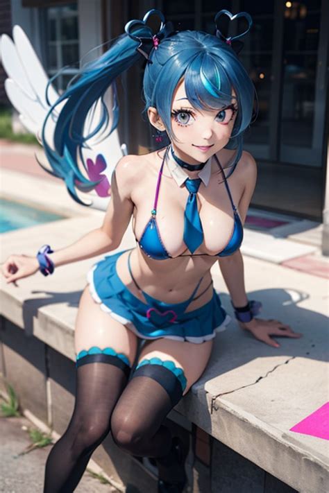Rule 34 Ai Generated Blue Angel Yu Gi Oh Blue Eyes Blue Hair Garter Belt Garter Straps Micro