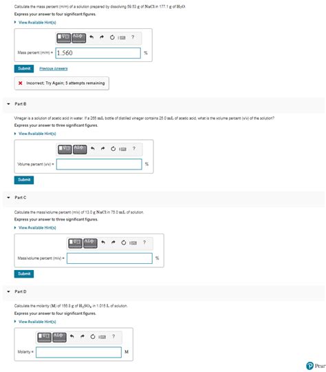 Solved Calculate The Mass Percent M M Of A Solution Chegg Com