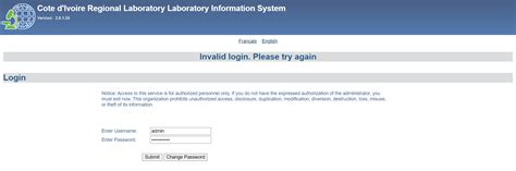 Invalid Login Credentials Development Openelis Global