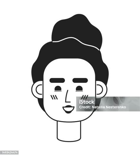 행복한 갈색 머리 젊은 성인 여성 단색 플랫 선형 캐릭터 머리 2차 도형에 대한 스톡 벡터 아트 및 기타 이미지 2차 도형