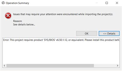 ccs iwr1443boost error this project requires product sys bios v6 50