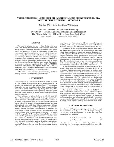 Pdf Voice Conversion Using Deep Bidirectional Long Short Term Memory Based Recurrent Neural