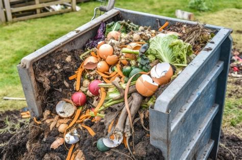Premium Ai Image Compost Bin With Food Scraps And Grass Cuttings