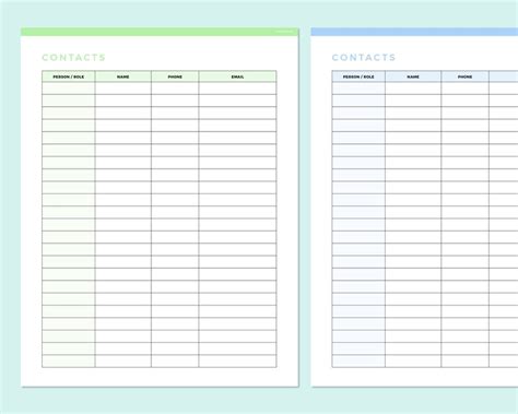 Editable Contact List Template Printable Contact Sheet PDF Etsy