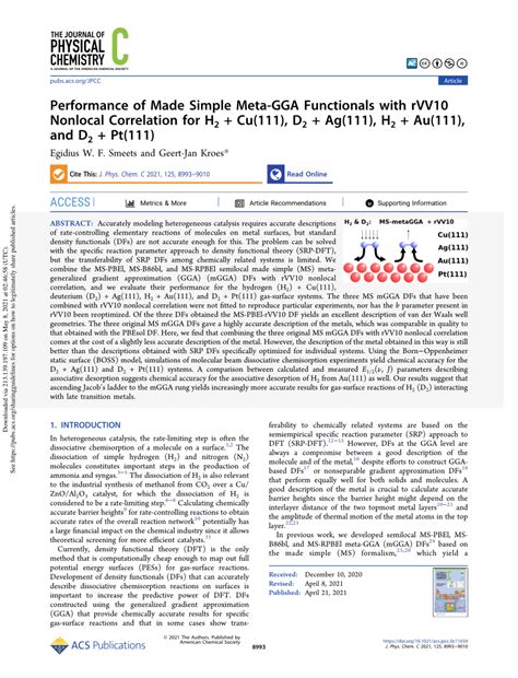 Pdf Performance Of Made Simple Meta Gga Functionals With Rvv10