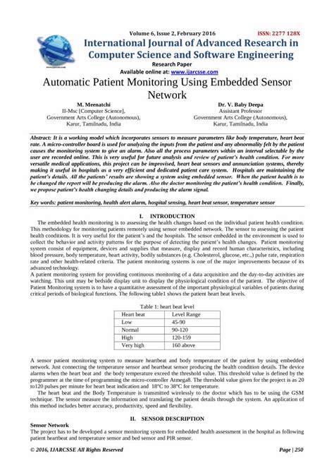 Pdf Automatic Patient Monitoring Using Embedded Sensor …