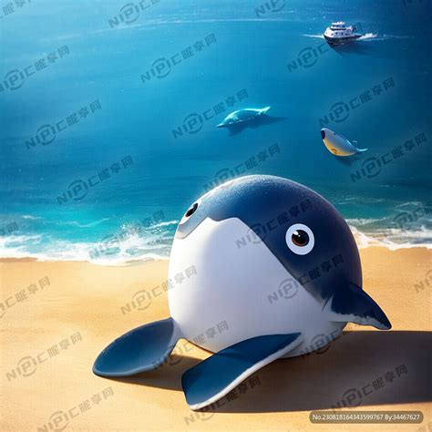 ai创作图小鲸鱼 设计师 皮克斯动画风格 3d模型 彩色辛烷值渲染 完美光影 电影质感 高清 昵图网