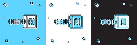 Set Binary Code Icon Isolated On Blue And White Black Background Vector Stock Illustration