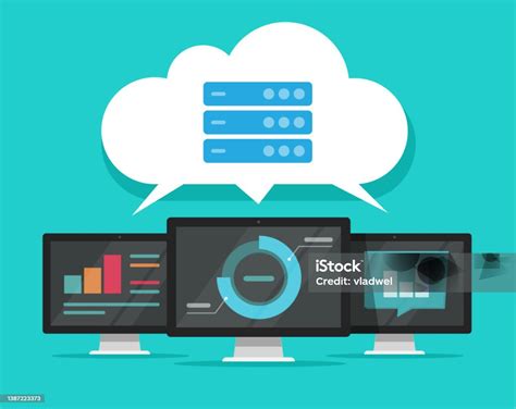 클라우드 빅데이터 서버 인프라 분석 벡터 또는 데이터 센터 네트워크 컴퓨터 센터 통신 기술 플랫 만화 일러스트레이션 디지털 Ai