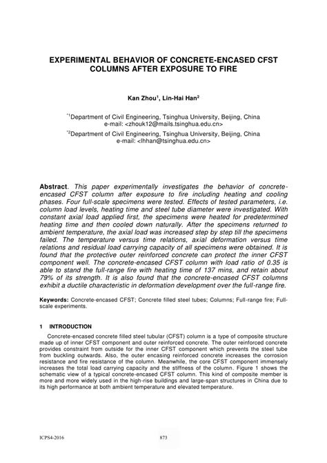Pdf Experimental Behavior Of Concrete Encased Cfst Columns After Exposure To Fire