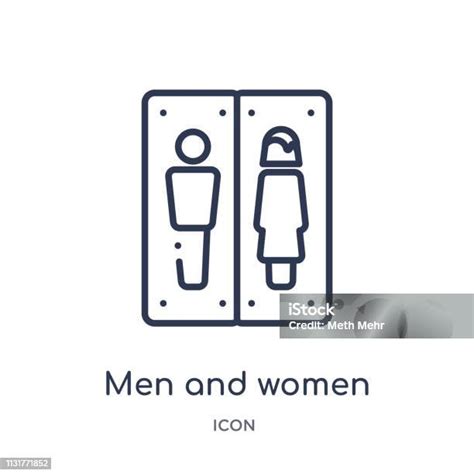 상업 개요 컬렉션에서 선형 남성과 여성 화장실 아이콘입니다 얇은 라인 남성과 여성 화장실 아이콘 흰색 배경에 고립입니다 남성과 여성 화장실 유행 그림 0명에 대한 스톡 벡터