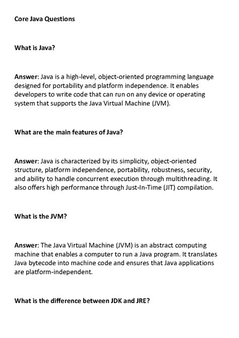 Core Java Questions Edcfdedcd Core Java Questions What Is Java Answer Java Is A High Level