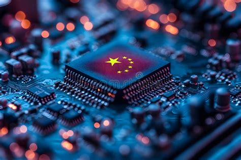 A Futuristic Motherboard With Intricate Circuitry Featuring A Chipset With A China Flag At The