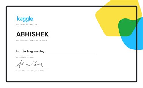 abhishek completed the intro to programming course on kaggle