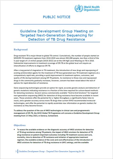 Public Notice Guideline Development Group Meeting On Targeted Next Generation Sequencing For