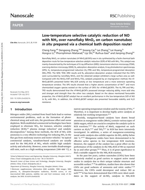 Pdf Low Temperature Selective Catalytic Reduction Of No With Nh3 Over Nanoflaky Mnox On Carbon