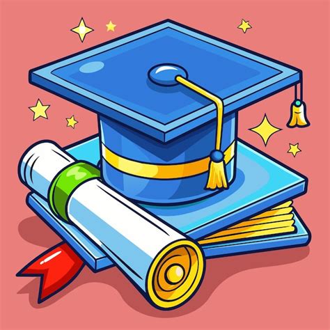 졸업 모자와 연필의 만화 그림 프리미엄 Ai 생성 벡터