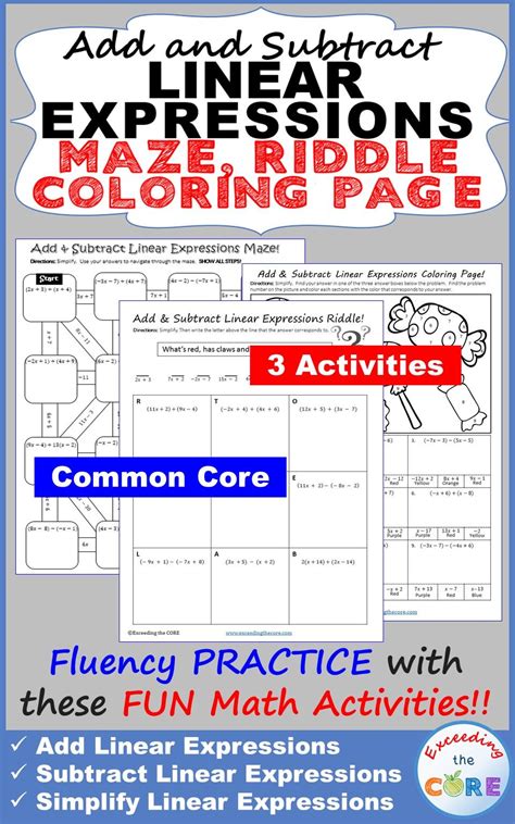 Add And Subtract Linear Expressions Maze Riddle Coloring Fun Math Activities With Images