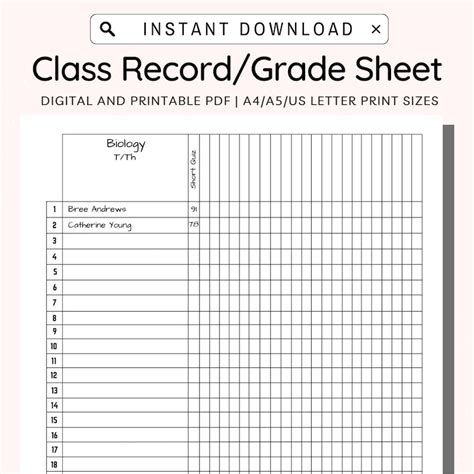 Excel Class Record Etsy