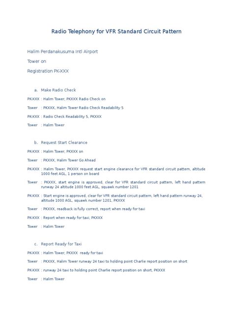 Radio Telephony For Vfr Standard Circuit Pattern Download Free Pdf