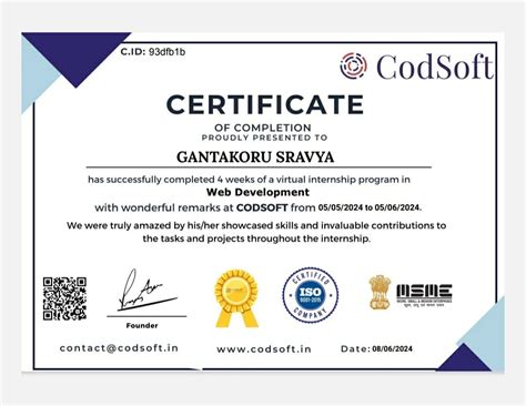 Sravya Gantakoru On Linkedin Internship Webdevelopment Codsoft