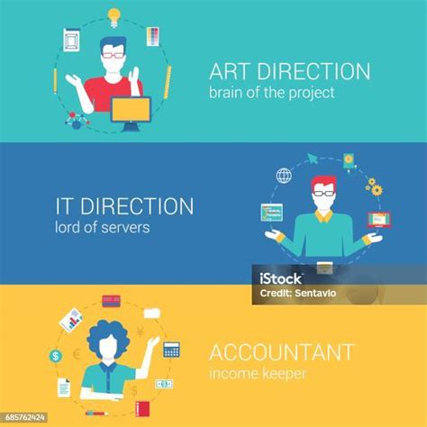 최고 관리자 직업 개념 평면 웹 배너 템플릿 설정 아트 방향 It 감독 수석 회계사 벡터 일러스트 레이 션 웹사이트 인포 그래픽
