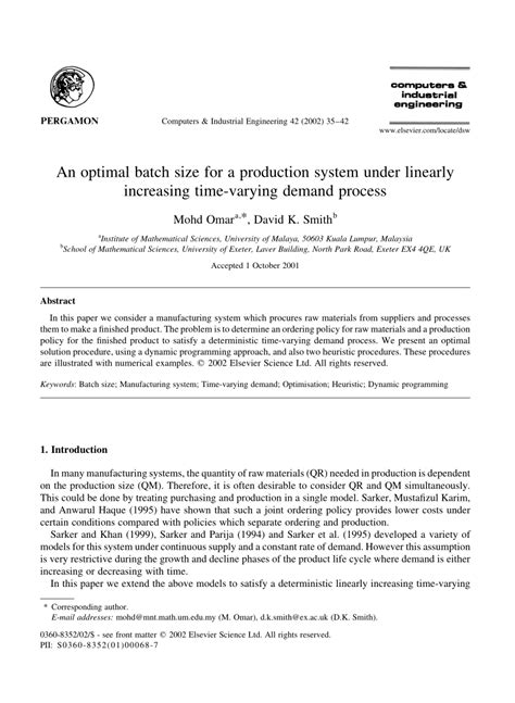 Pdf An Optimal Batch Size For A Production System Under Linearly Increasing Time Varying