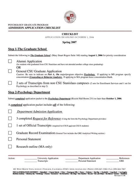Admission Application Checklist Checklist Psyc Csustan Fill Out And Sign Online Dochub