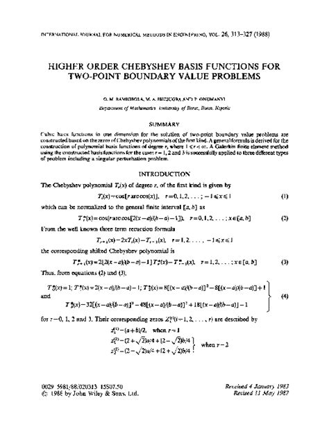 Pdf Higher Order Chebyshev Basis Functions For Two Point Boundary
