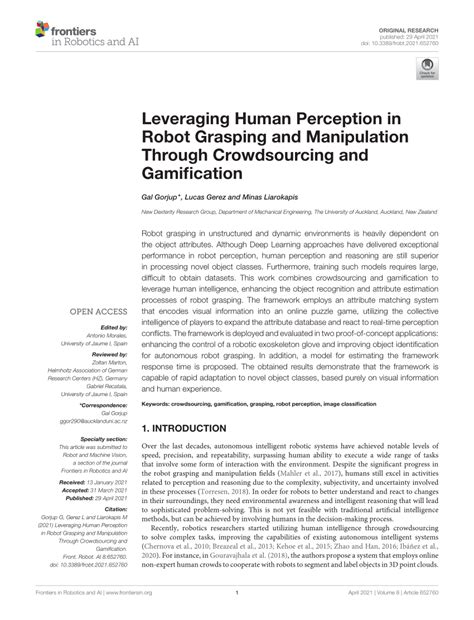 Pdf Leveraging Human Perception In Robot Grasping And Manipulation Through Crowdsourcing And