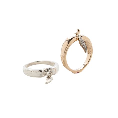 Golden Apple Ring With Diamond Leaf And Ruby Core A Jaron Fine Jewelry