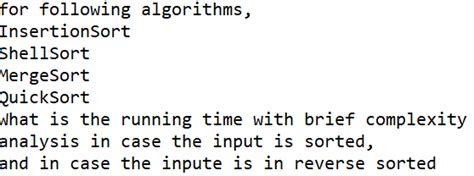 Solved For Following Algorithms Insertionsort Shellsort