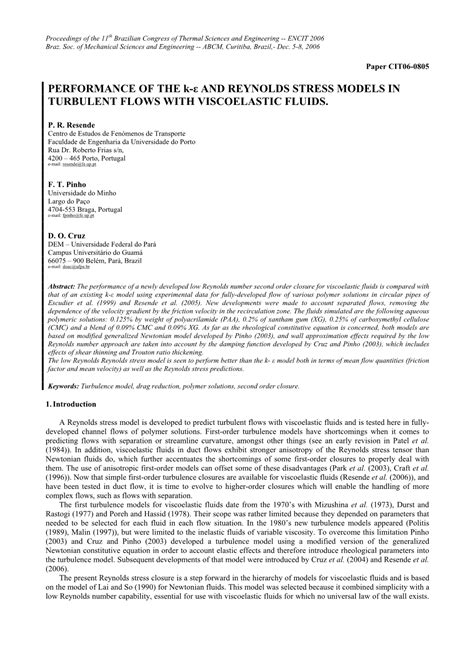 Performance Of The K Ε And Reynolds Stress Models In Turbulent Flows With Viscoelastic Fluids