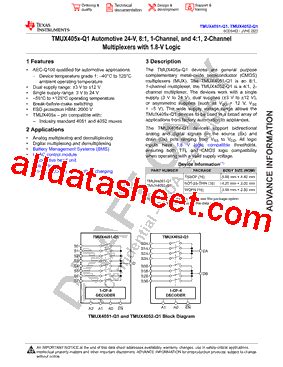 TMUX4052 Q1 Datasheet PDF Texas Instruments