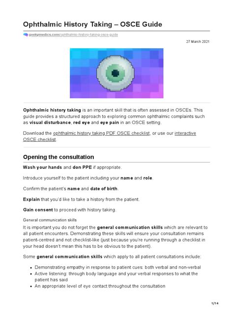 Ophthalmic History Taking Osce Guide Pdf