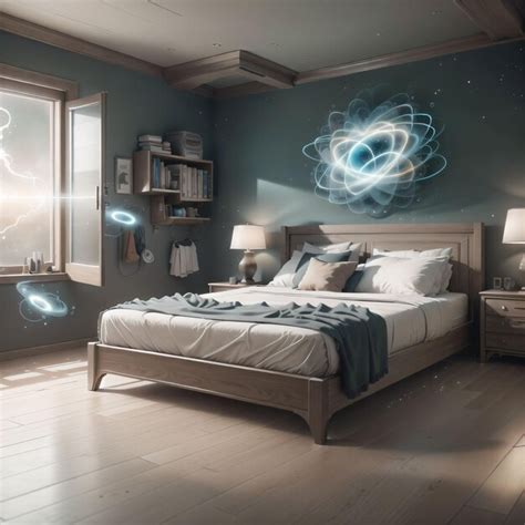 Premium Ai Image A Bedroom With A Lamp And A Bed With A Moon On It