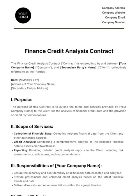 Free Finance Credit Analysis Contract Template To Edit Online