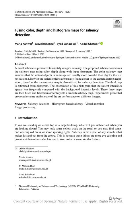 Fusing Color Depth And Histogram Maps For Saliency Detection Request Pdf