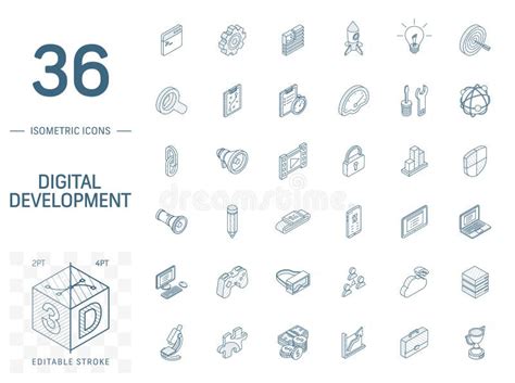 Web And App Development Isometric Line Icons 3d Vector Stock Vector