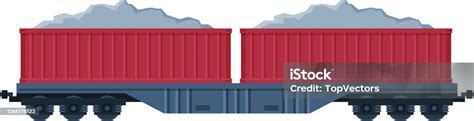 흰색 배경에 빨간색로드화물 열차 마차 철도 교통 평면 벡터 일러스트 벡터에 대한 스톡 벡터 아트 및 기타 이미지 벡터