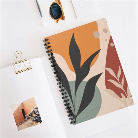 Boho Floral Notebook Aesthetic Spiral Notebook Neutral Pastel Brown Green Notebook Journal Diary