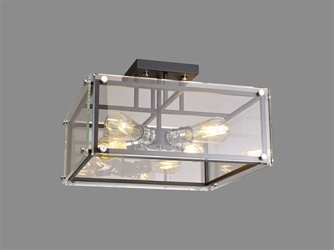 Clear Vue Semi Flush 4 Light E27 Matt Black And Chrome And Clear Glass